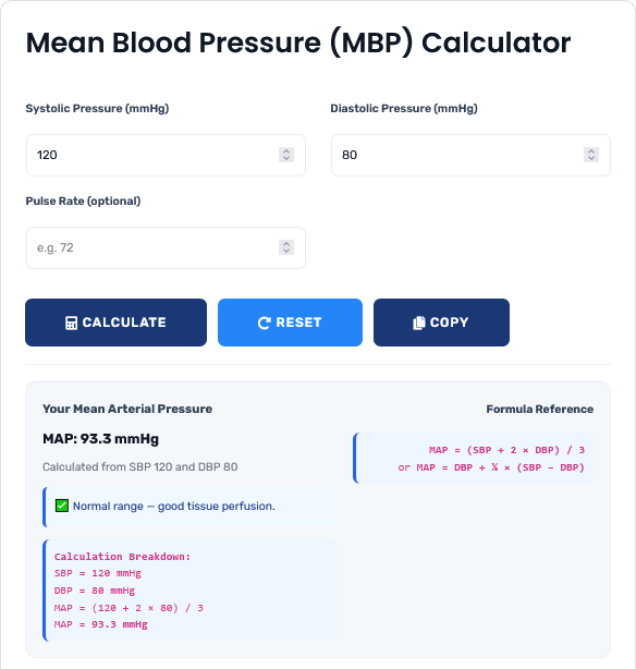 Blood Pressure Mean Calculator - MAP Calculator | Utilixea