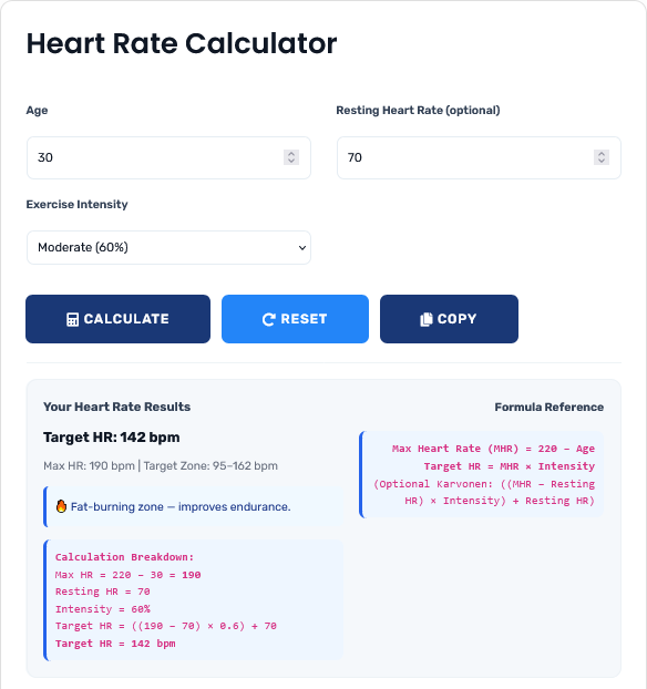 Heart Rate Calculator - Target Heart Rate Calculator | Utilixea