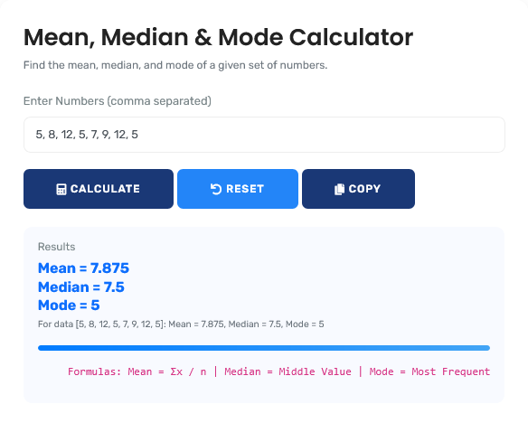 Mean, Median, Mode Calculator - Free Statistics Calculator | Utilixea
