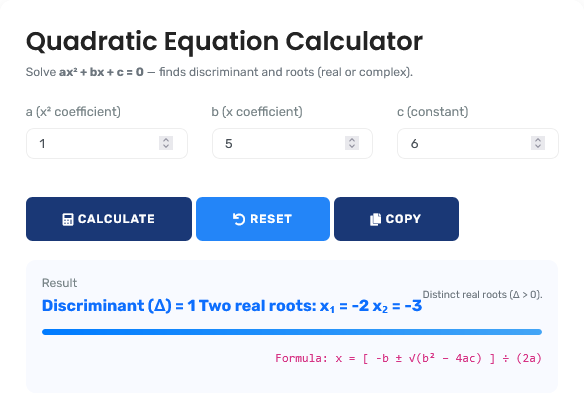 Quadratic Equation Solver - Free Quadratic Formula Calculator | Utilixea